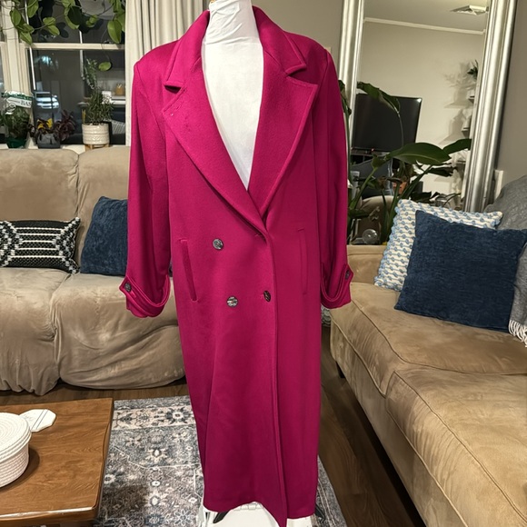 Jackets & Coats | Vintage Magenta Long Wool Style Coat Double Breasted ...